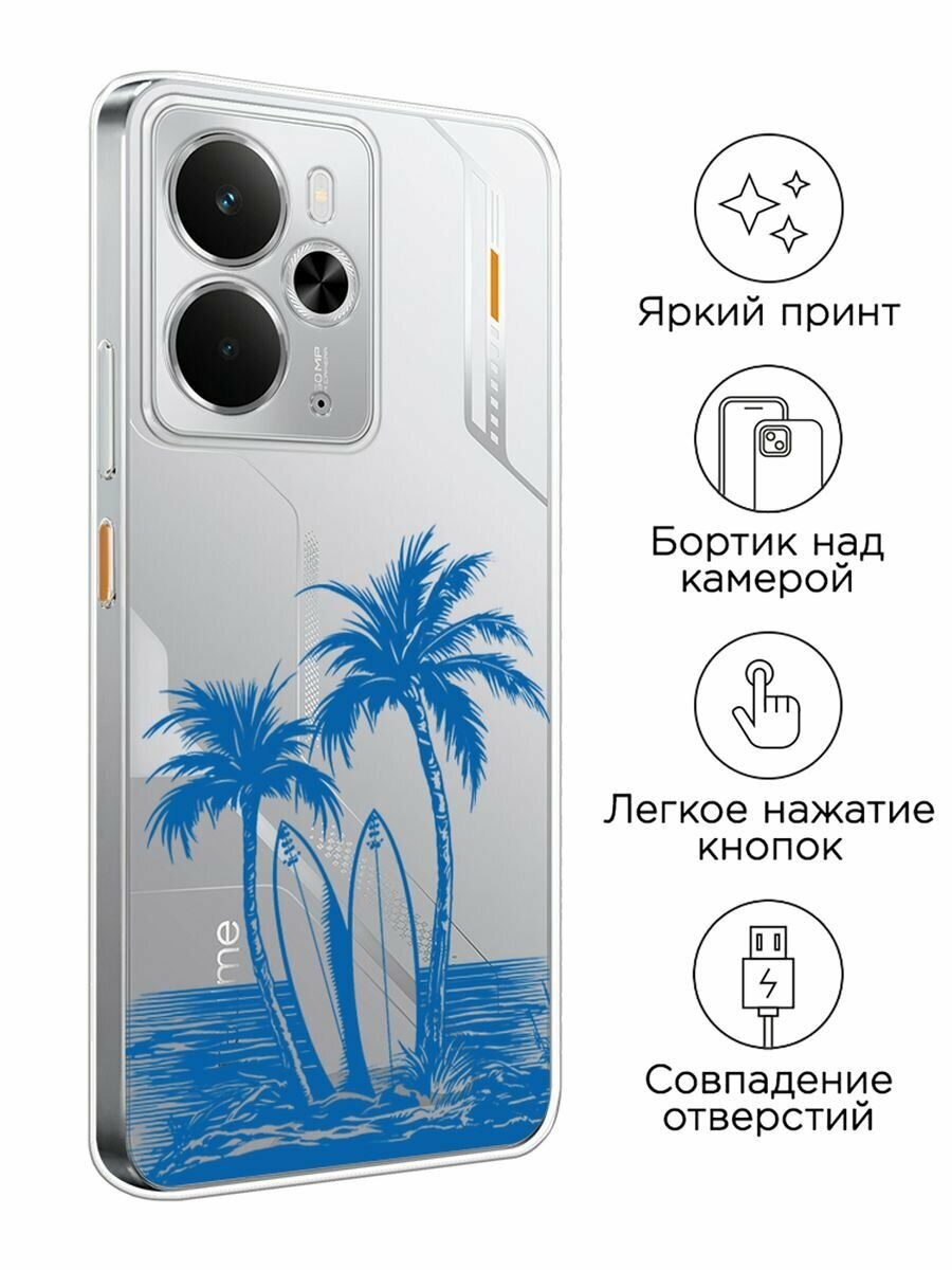 Чехол на Realme 14 5G / Реалми 14 5G с принтом "Сёрфинг на островах 1", прозрачный — фото 1