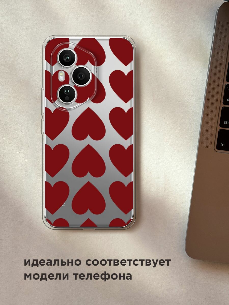 Чехол на Honor 400 Pro / Хонор 400 Про с принтом "Ряды сердечек паттерн - 14 февраля", прозрачный — фото 1