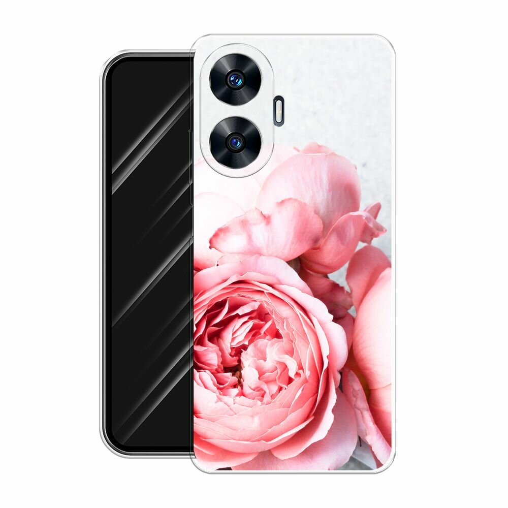 Силиконовый чехол на Realme C55 / Реалми C55 с принтом "Пионы на белом" — фото 1