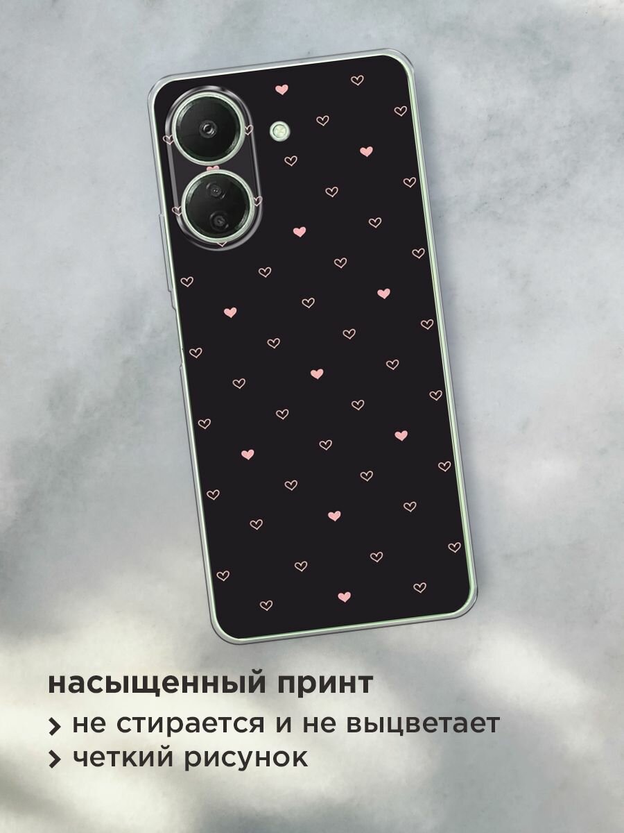Чехол на Xiaomi Redmi 13C/Poco C65 / Сяоми Редми 13C/Поко С65 с принтом "Черный фон и сердечки" — фото 1