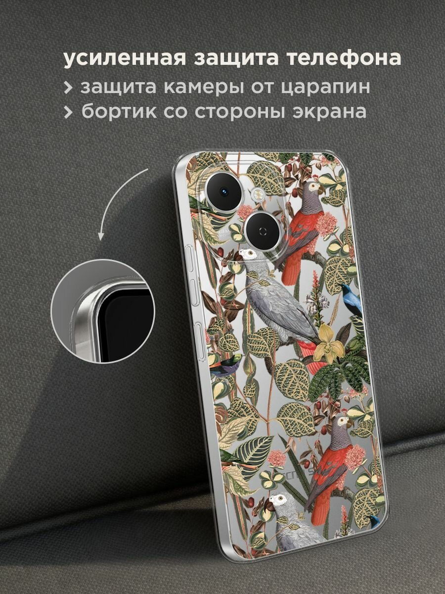 Чехол на Tecno Spark 40C / Текно Спарк 40C с принтом "Tropical pattern", прозрачный — фото 1