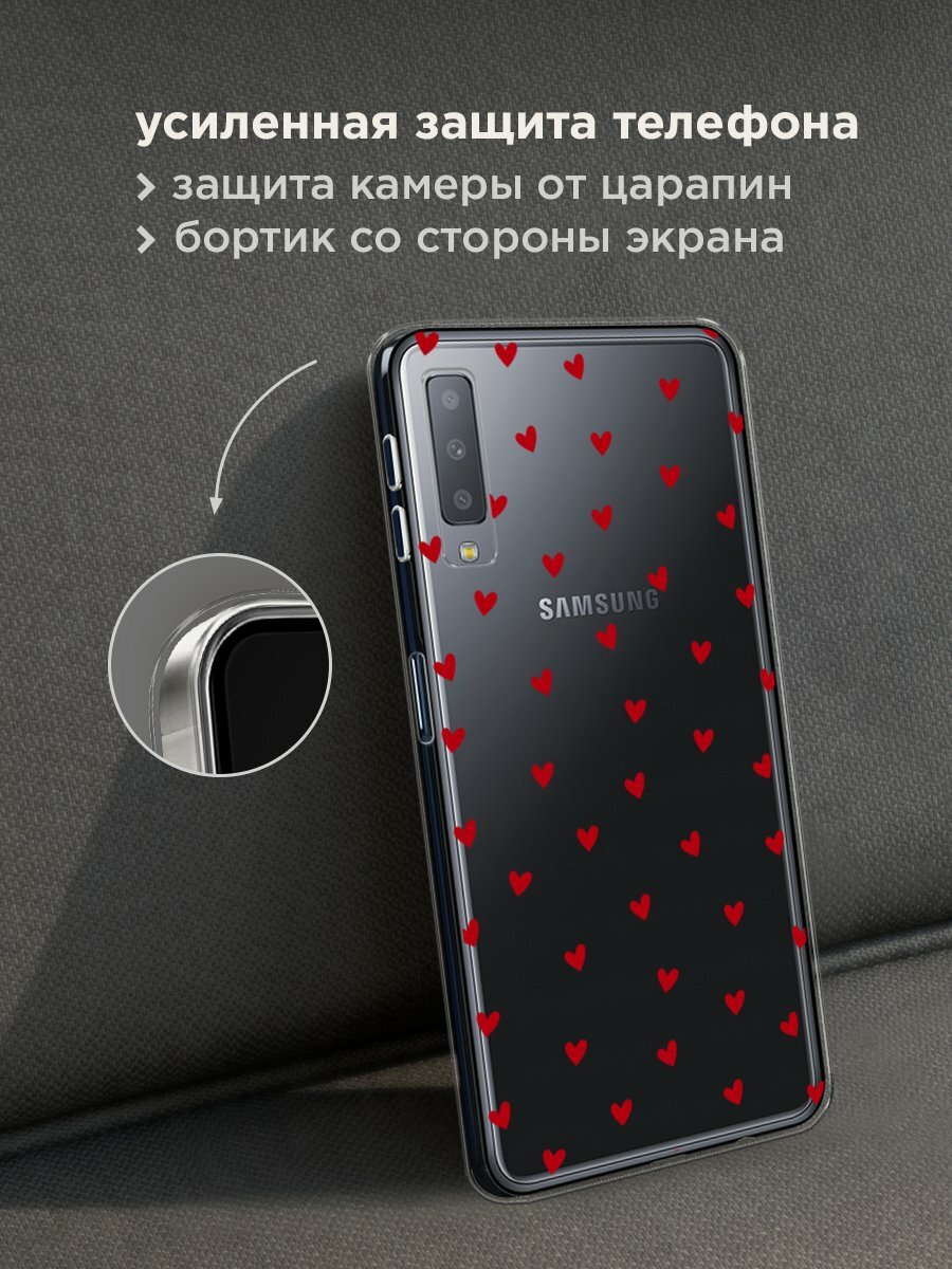 Чехол на Samsung Galaxy A7 2018 / Самсунг Галакси А7 2018 с принтом "Red hearts", прозрачный — фото 1