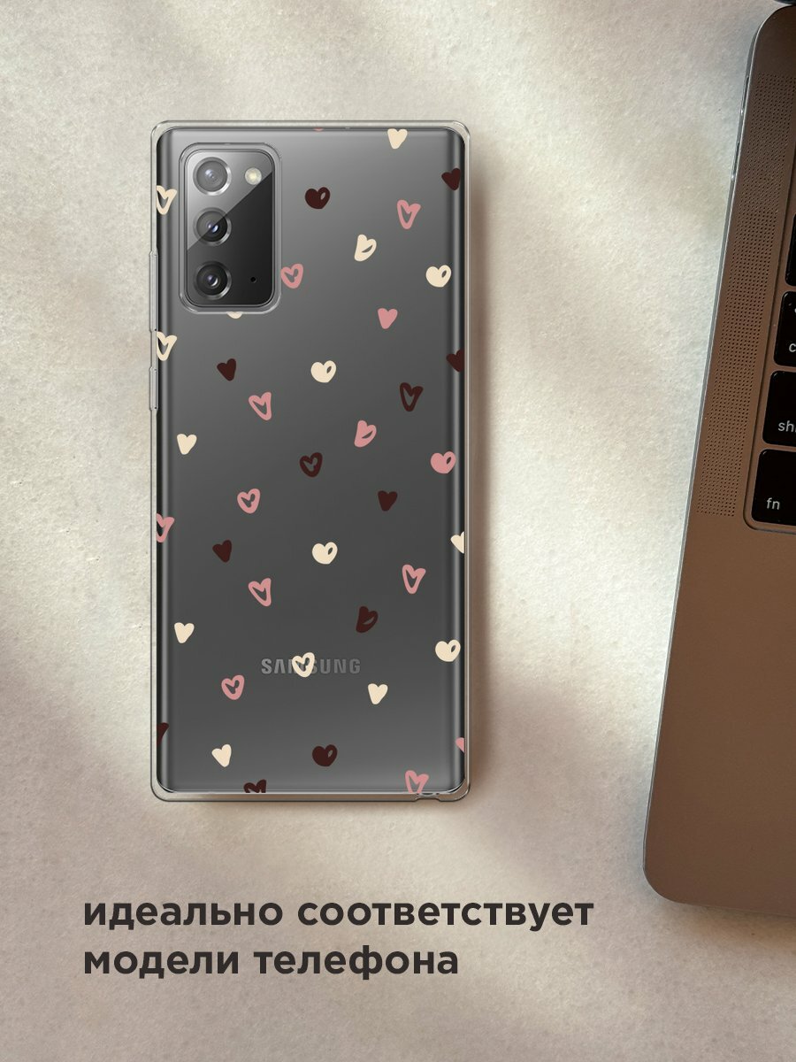 Чехол на Samsung Galaxy Note 20 / Самсунг Галакси Ноут 20 с принтом "Сердечки паттерн рисунок", прозрачный — фото 1
