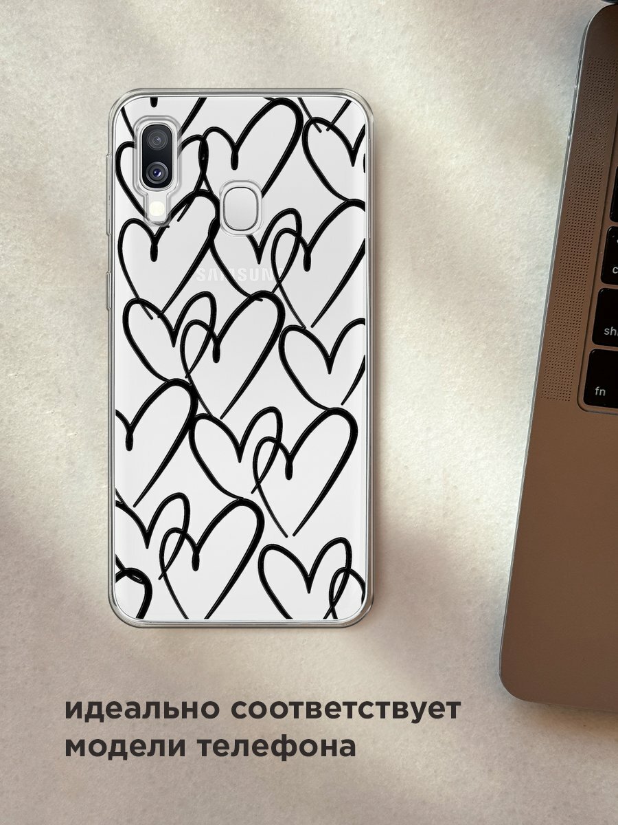 Чехол на Samsung Galaxy A40 / Самсунг Галакси А40 с принтом "Hearts doodle black 1" — фото 1