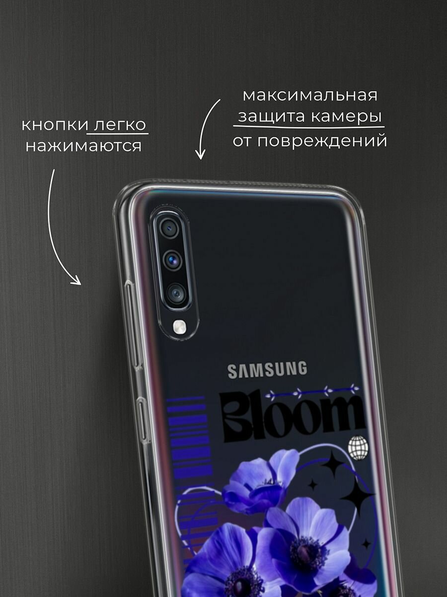 Чехол на Samsung Galaxy A70 / Самсунг Галакси А70 с принтом "Завораживающие анемоны", прозрачный — фото 1