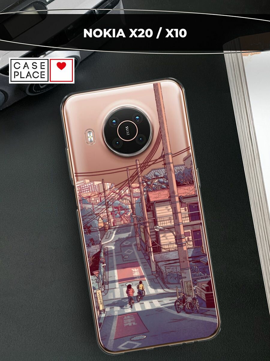 Чехол на Nokia X20/X10 / Нокиа Х20/Х10 с принтом "Закат на японской улице", прозрачный