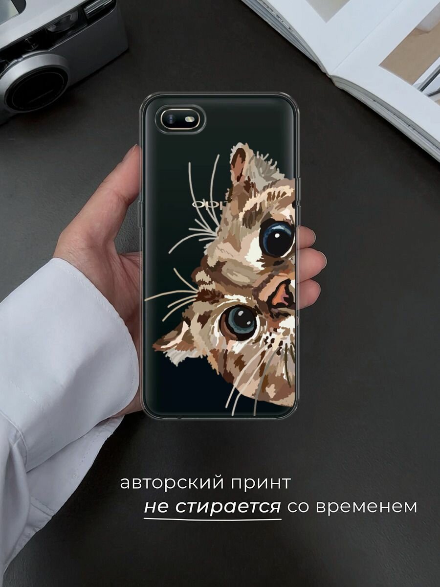 Чехол на Oppo A1k / Оппо А1к с принтом "Любопытный кот", прозрачный — фото 1