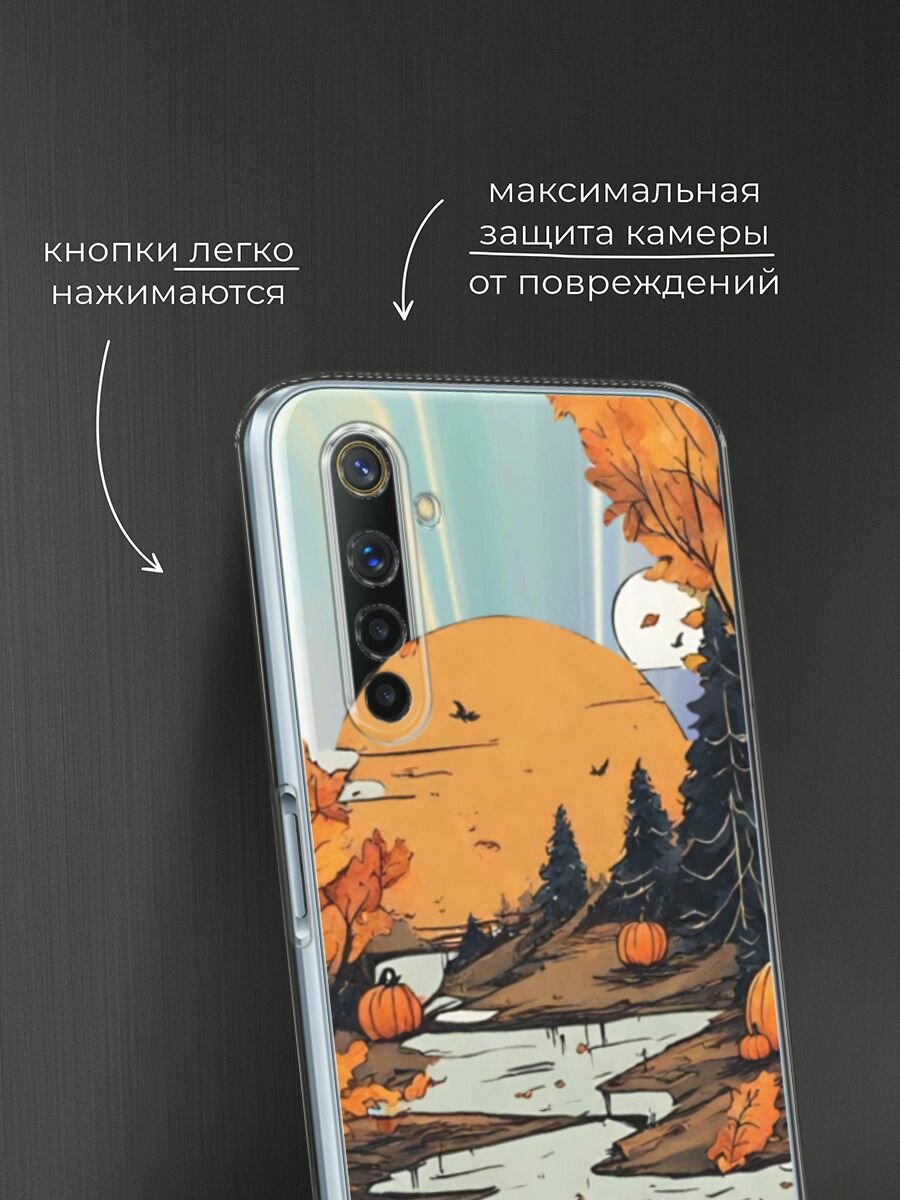 Чехол на Realme 6 / Реалми 6 с принтом "Осенний лесной уголок", прозрачный — фото 1