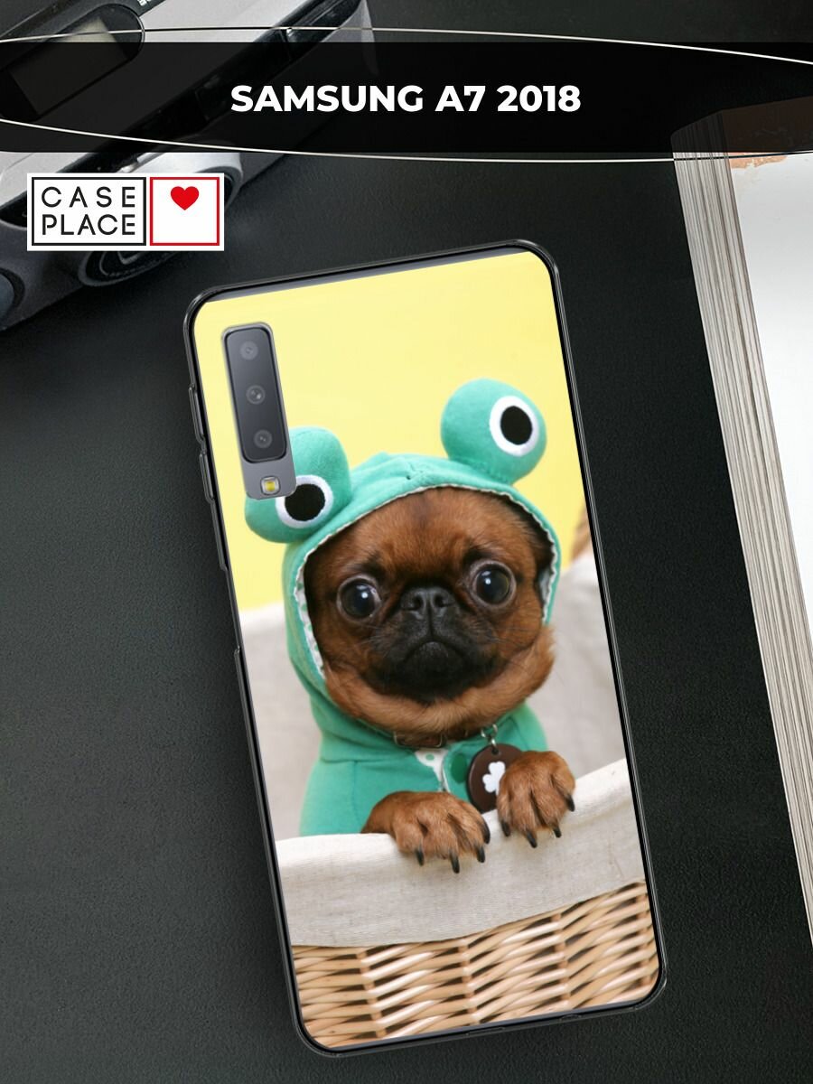Чехол на Samsung Galaxy A7 2018 / Самсунг Галакси А7 2018 с принтом "Собачка в шапке лягушки"