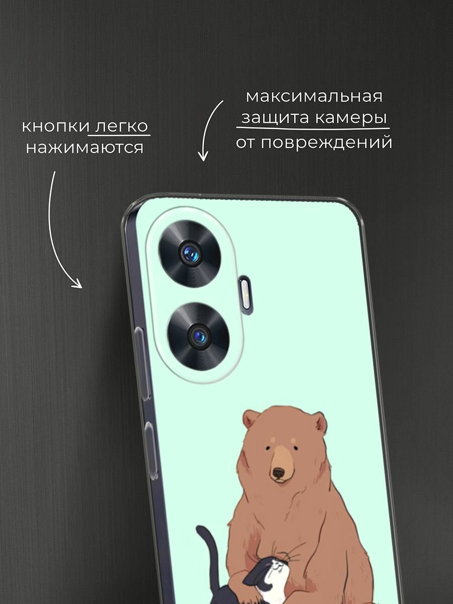 Чехол на Realme C55 / Реалми C55 с принтом "Медведь и кошка дружба" — фото 1