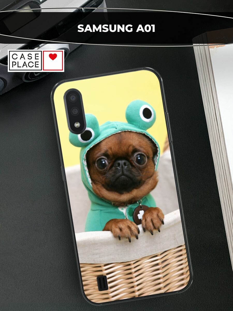 Чехол на Samsung Galaxy A01 / Самсунг Гэлакси А01 с принтом "Собачка в шапке лягушки"