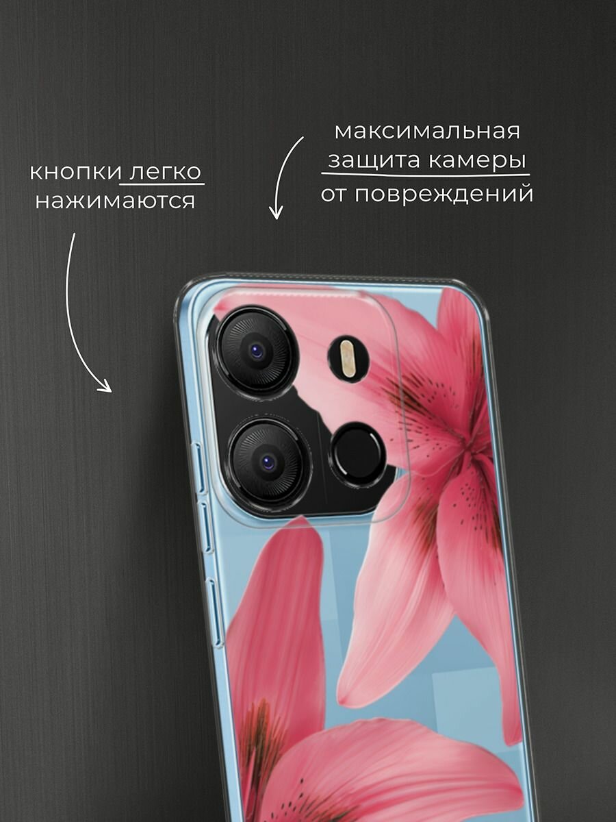 Чехол на Tecno Pop 7 / Текно Поп 7 с принтом "Pink flower" — фото 1