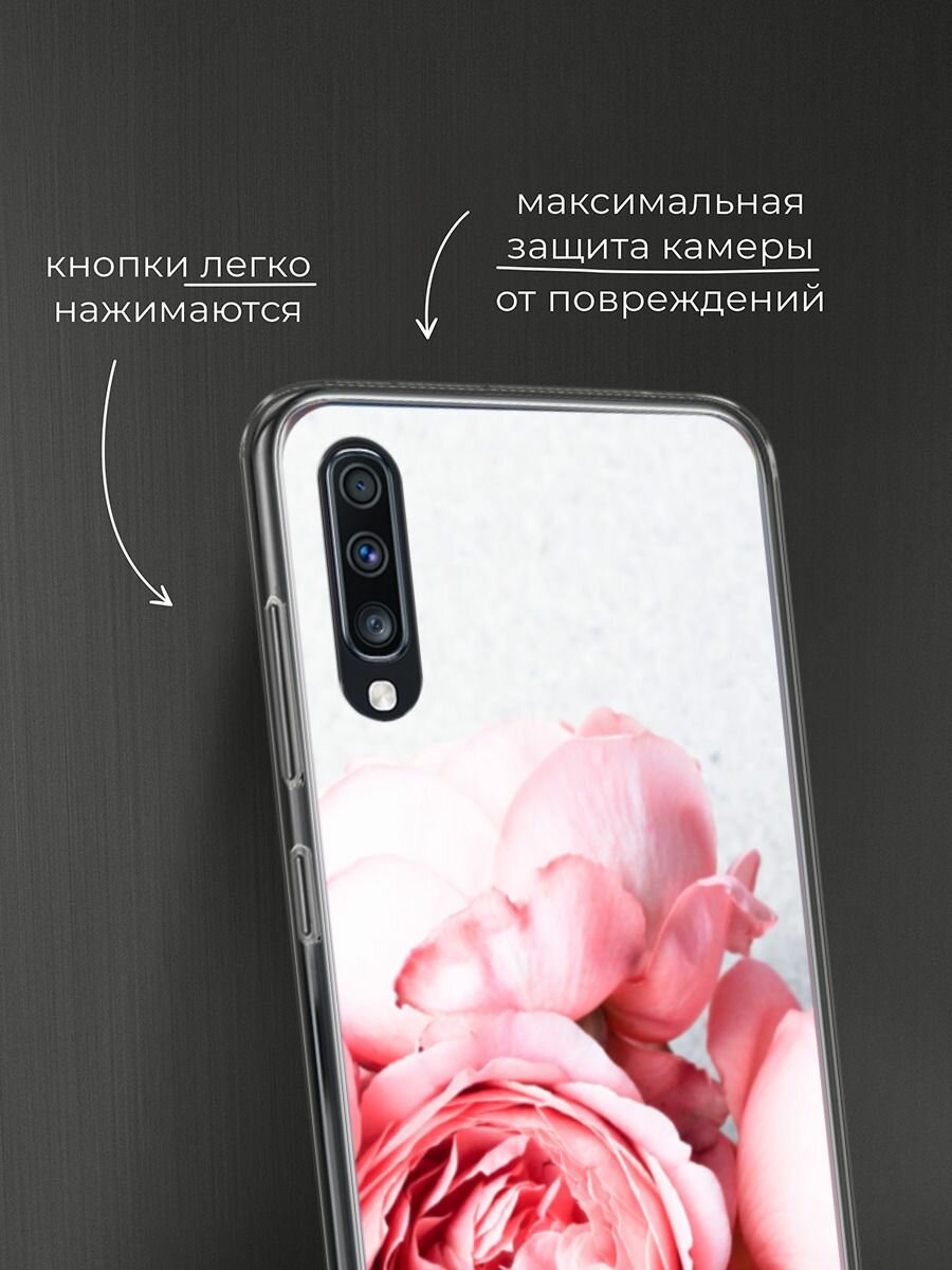 Чехол на Samsung Galaxy A70 / Самсунг Галакси А70 с принтом "Пионы на белом" — фото 1