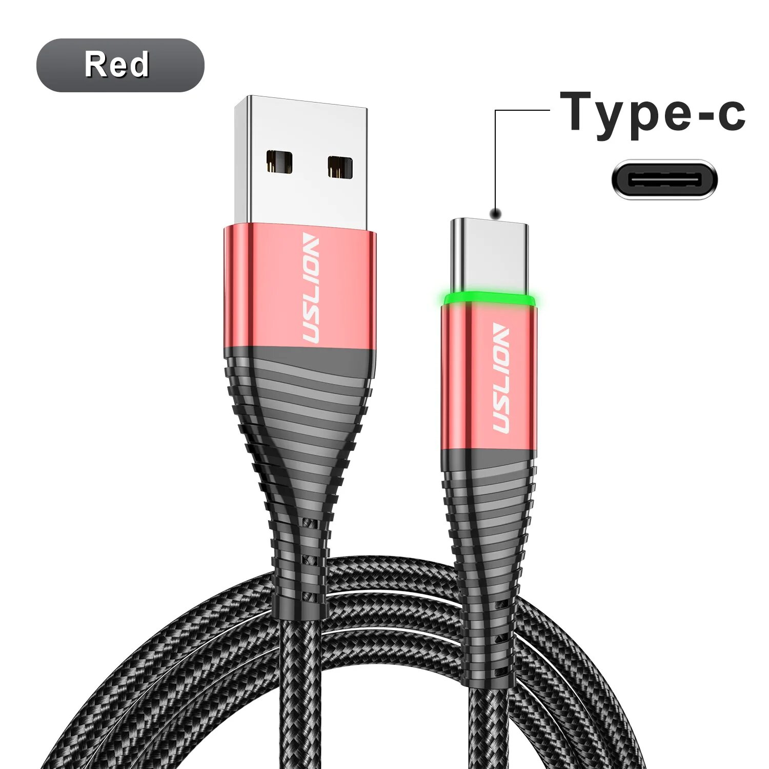 Кабель USLION Type-C, Red, 0.5m
