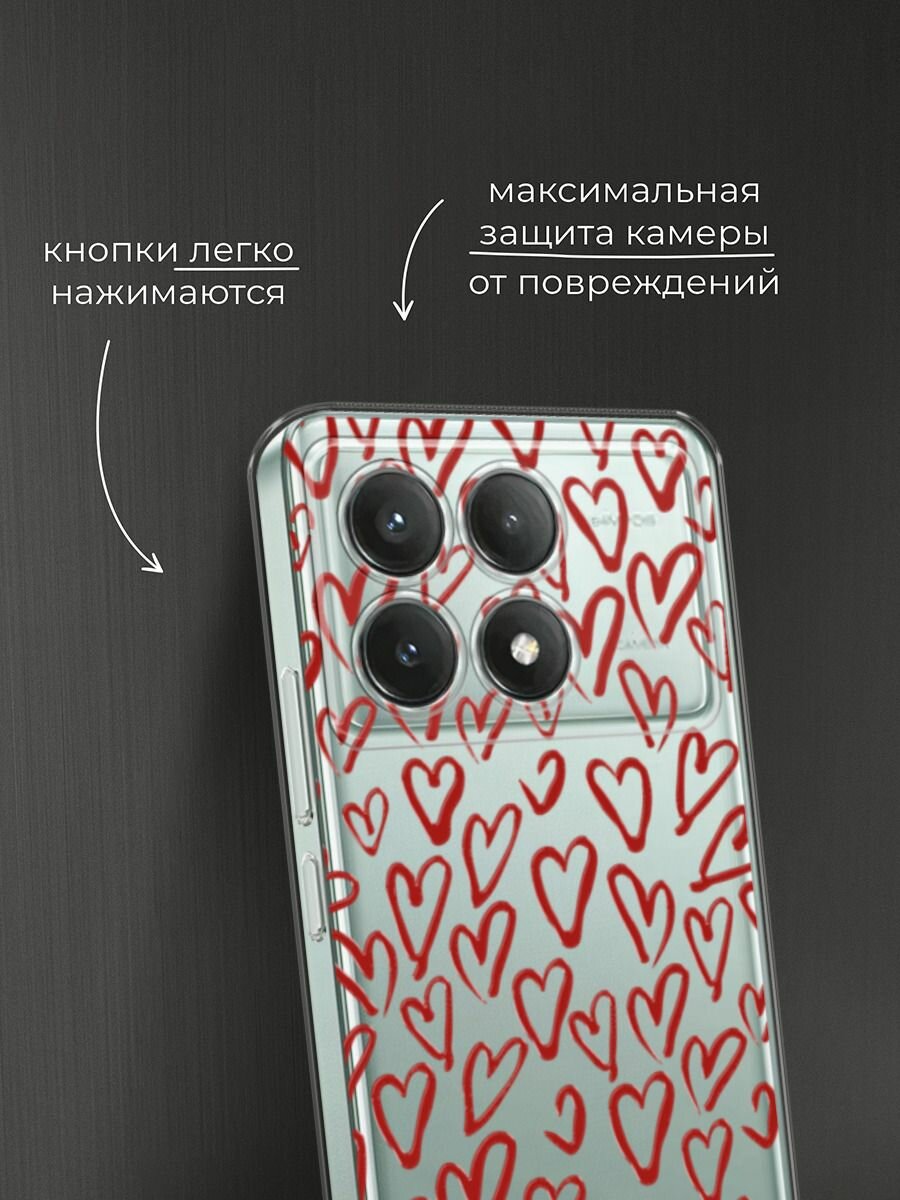 Чехол на Xiaomi Poco X6 PRO 5G / Поко X6 Про 5G с принтом "Легкие бордовые сердечки" — фото 1