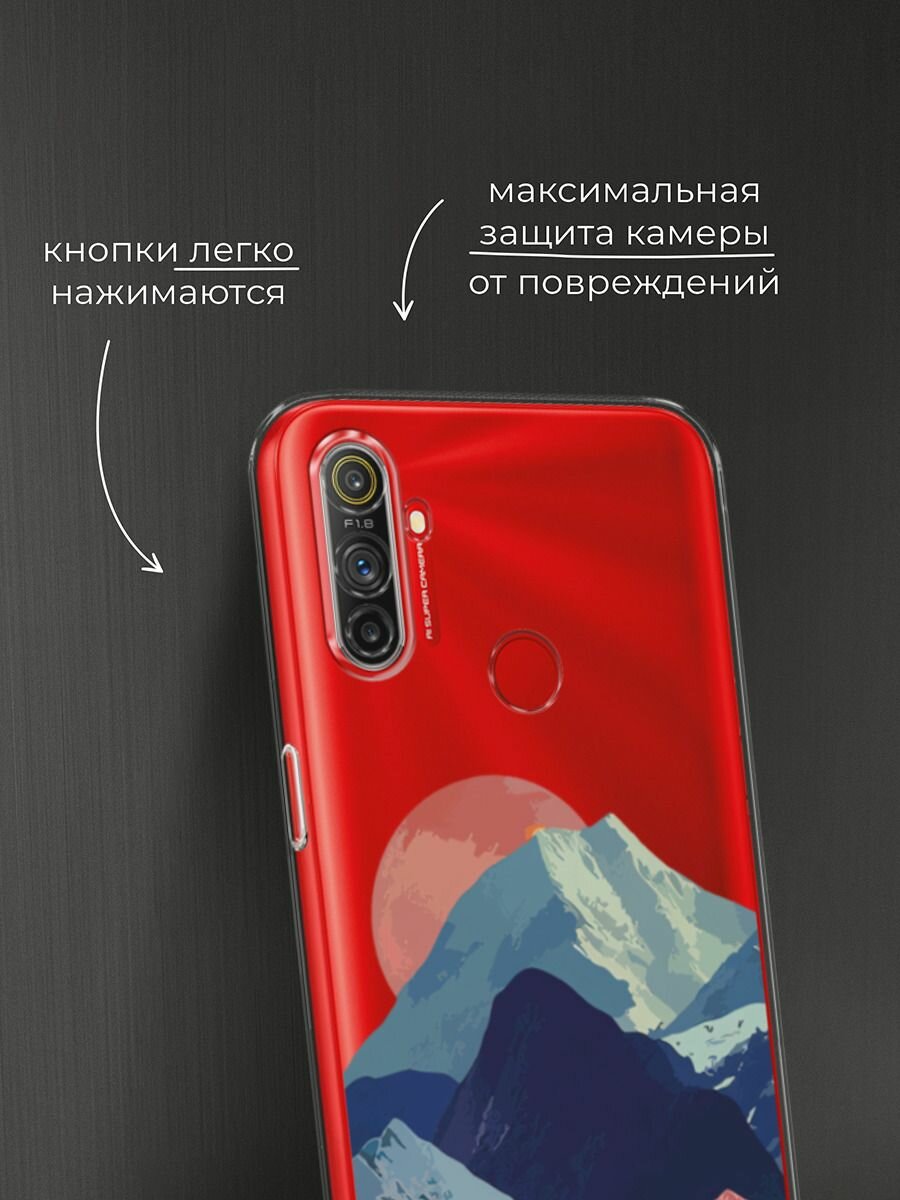 Чехол на Realme C3 / Реалми C3 с принтом "Закат в снежных горах", прозрачный — фото 1