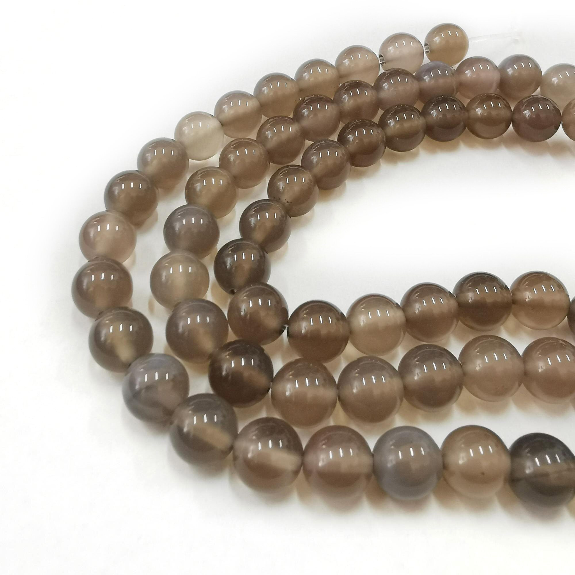 Бусины каменные, агат дымчатый, 8мм, 24 шт, низка