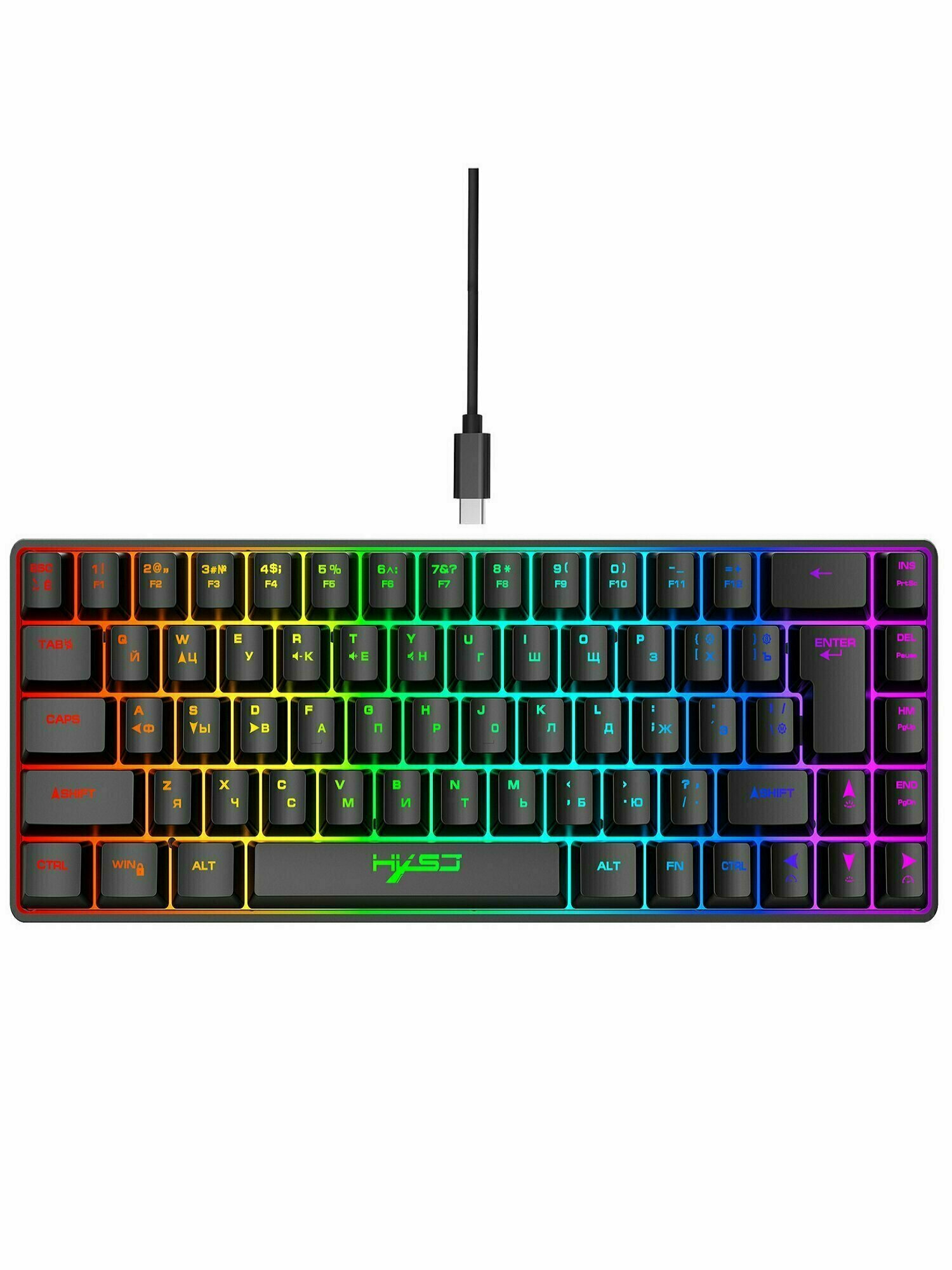 HXSJ Русская проводная мембранная клавиатура на 68 клавиш, RGB-подсветка, подходит для игр и работы, эргономичный дизайн