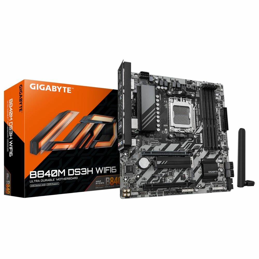Материнская плата Gigabyte B840M DS3H WIFI6, AM5, AMD B840, Micro-ATX, RTL (B840M DS3H WIFI6)