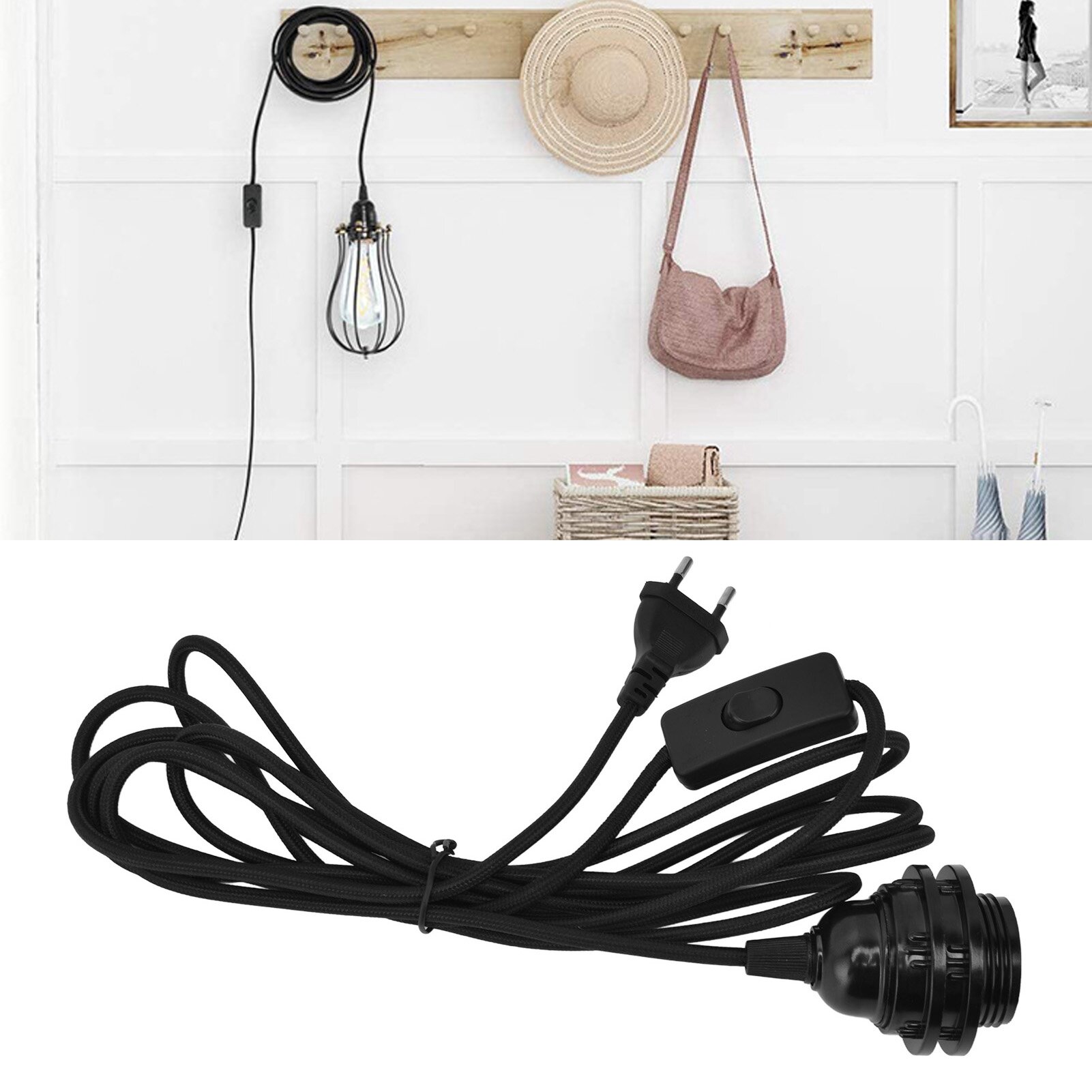 E27 Патрон лампы Подвесной светильник Шнур Патрон с выключателем Подвесной патрон с вилкой европейского стандарта 100 240 В