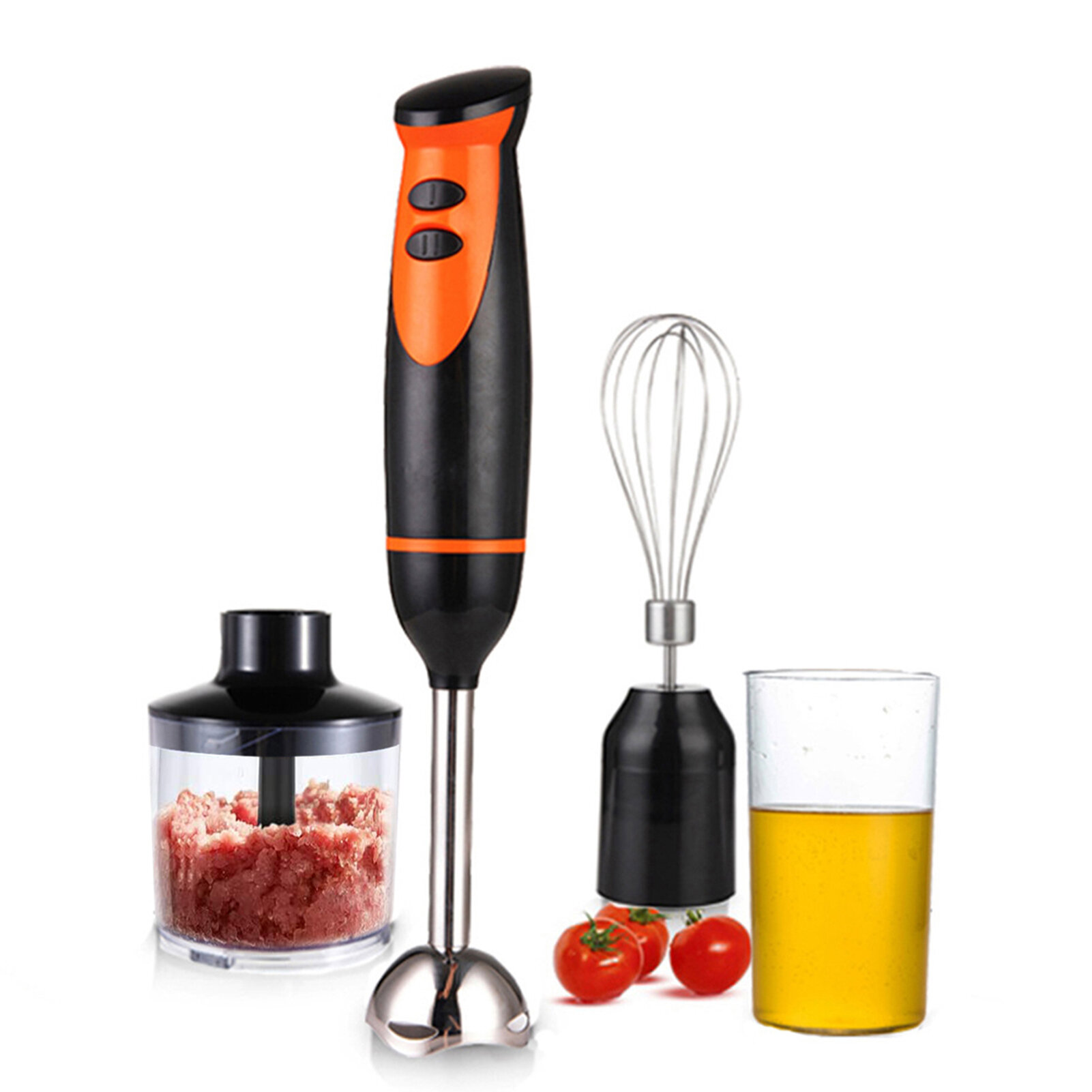 Hand Blender 4-в-1 Мультифункциональный ручной штоковый блендер Вилка ЕС Нержавеющая сталь Штоковый блендер 500мл стакан для смешивания 330мл кухонный процессор Приспособление для венчика Смузи Соусы и Супы Черный ABS 300W 1125г