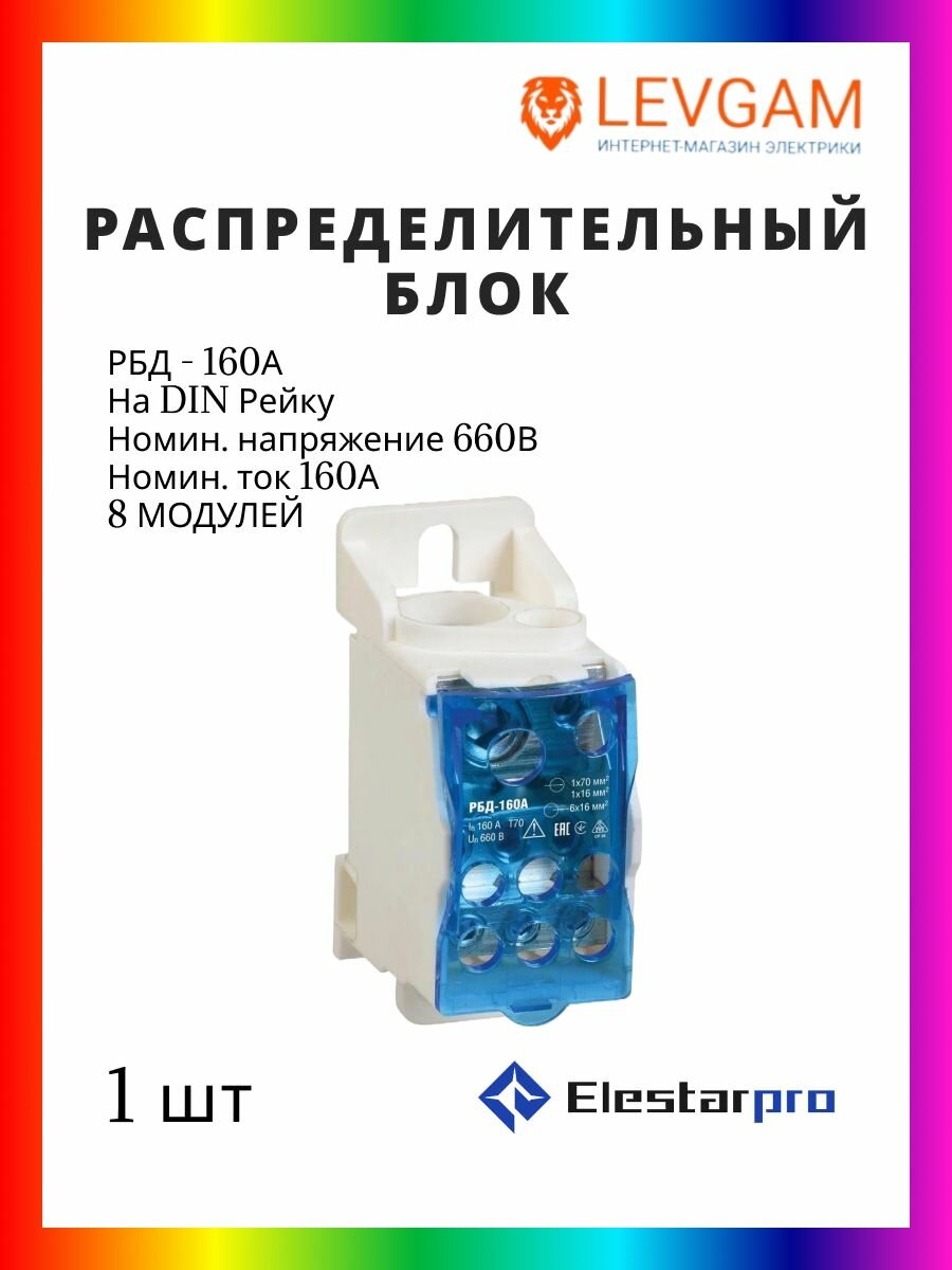 ElestarPro Блок распределительный на DIN-рейку 8 модулей РБД-160А