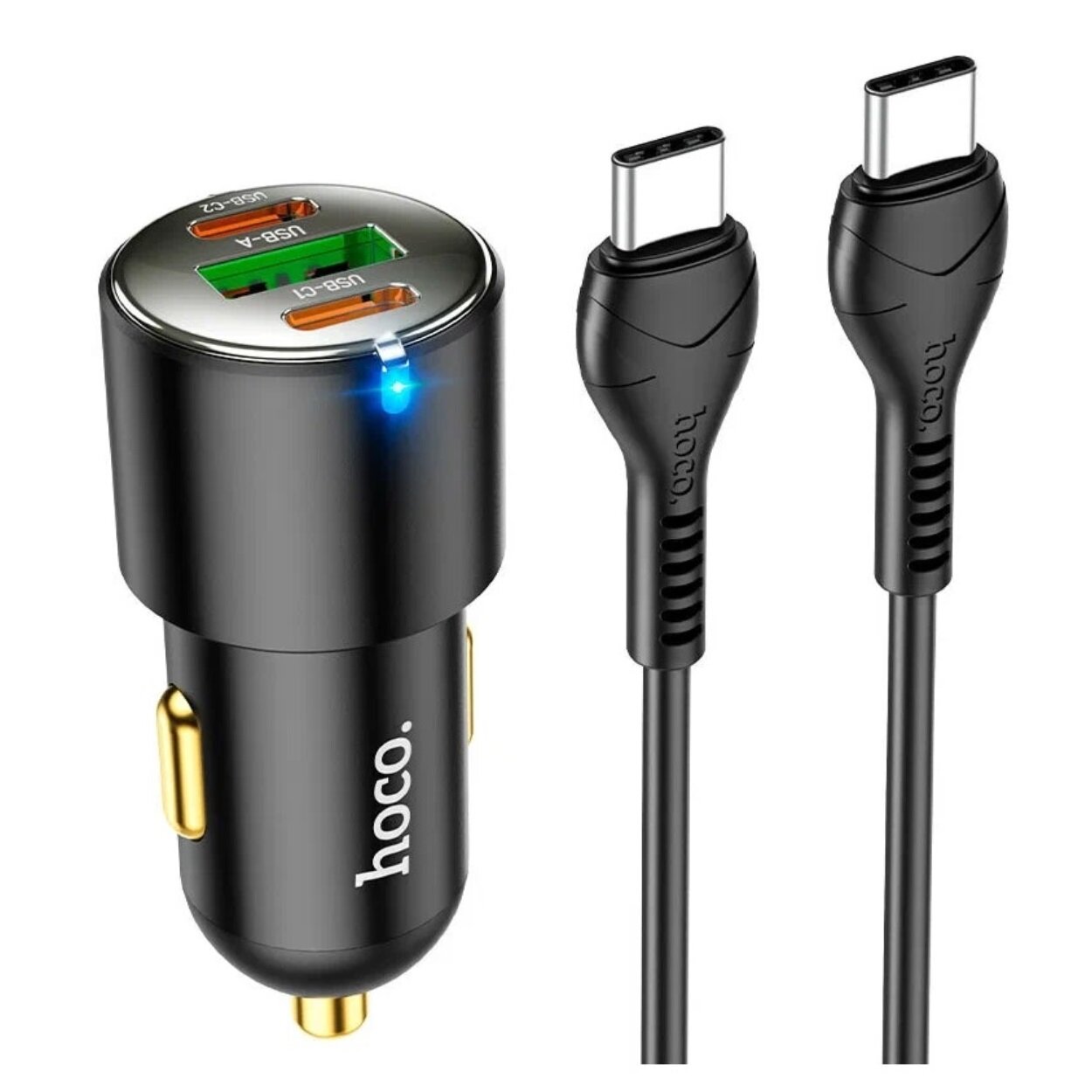 Автомобильное зарядное устройство Hoco NZ6 45W DualPD+QC3.0 + Кабель Type-C to Type-C 1m, черный