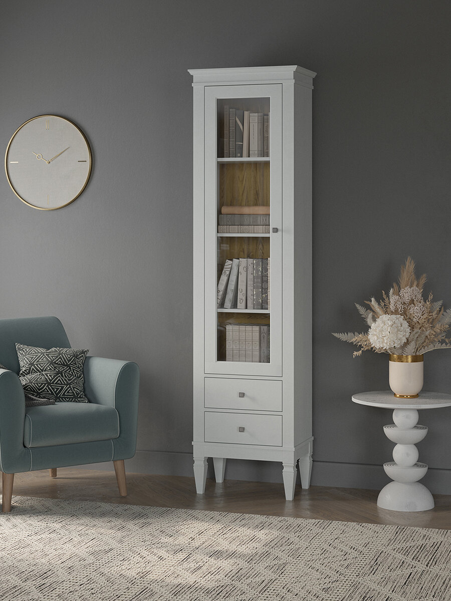 Шкаф для посуды ММЦ Гостиная Ольса-С 102Л (белый лак), массив сосны