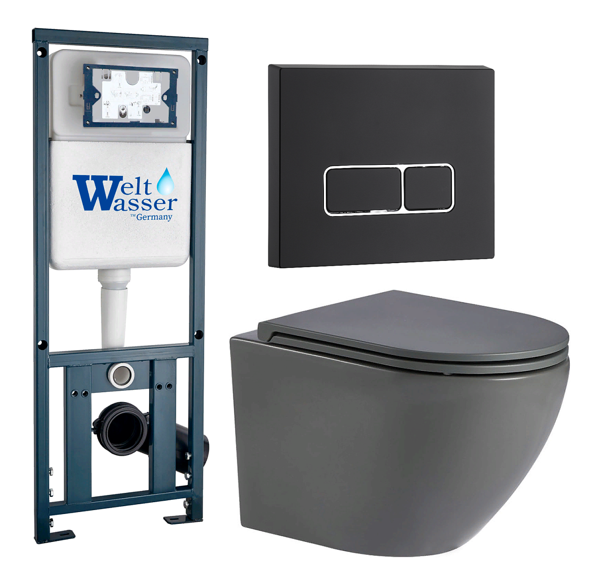 Унитаз с инсталляцией WeltWasser MARBERG 410 + MERZBACH 043 MT-GR + MAR 410 SE MT-BL