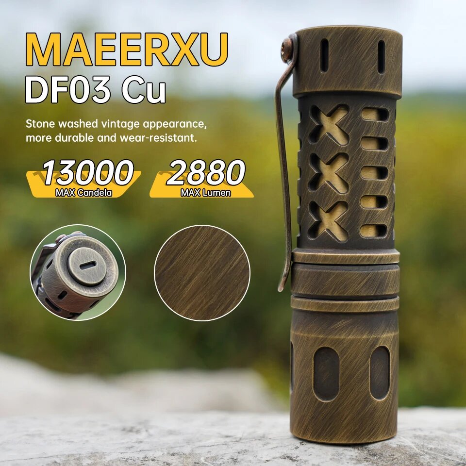 Maeerxu античная латунь DF03 портативный фонарик 14500 аккумулятор супер мощные фонарики 2880LM компактный аварийный фонарик