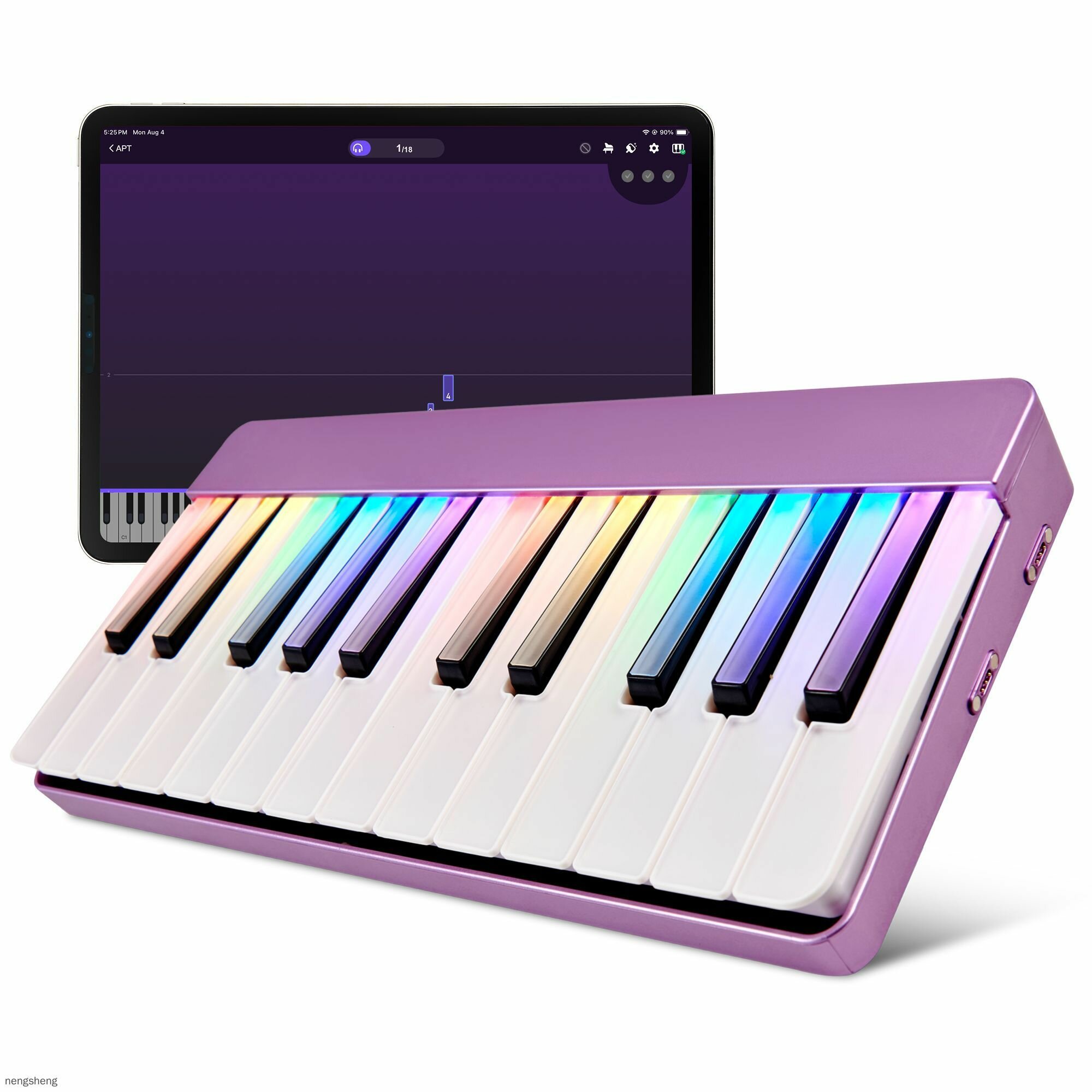 POP Piano P100 24-клавишная светящаяся Bluetooth клавиатура, Умная клавиатура пианино с разноцветной подсветкойклавиш, интеллектуальное сопровождение аккордов, MIDI, встроенный синтезатор инструментов