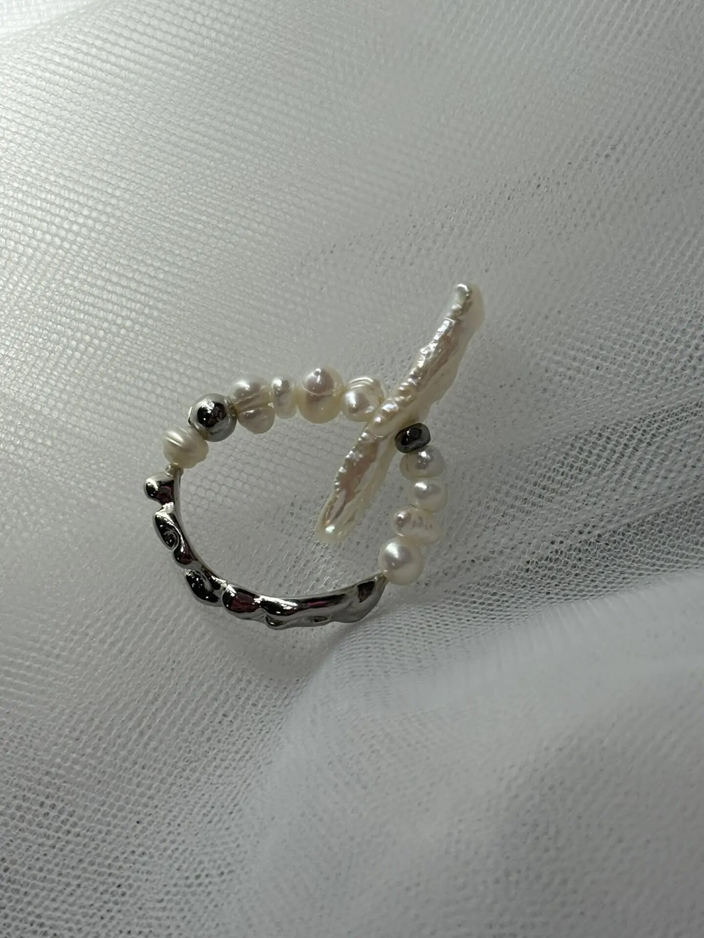 Кольцо-кулон, гематит, жемчуг пресноводный