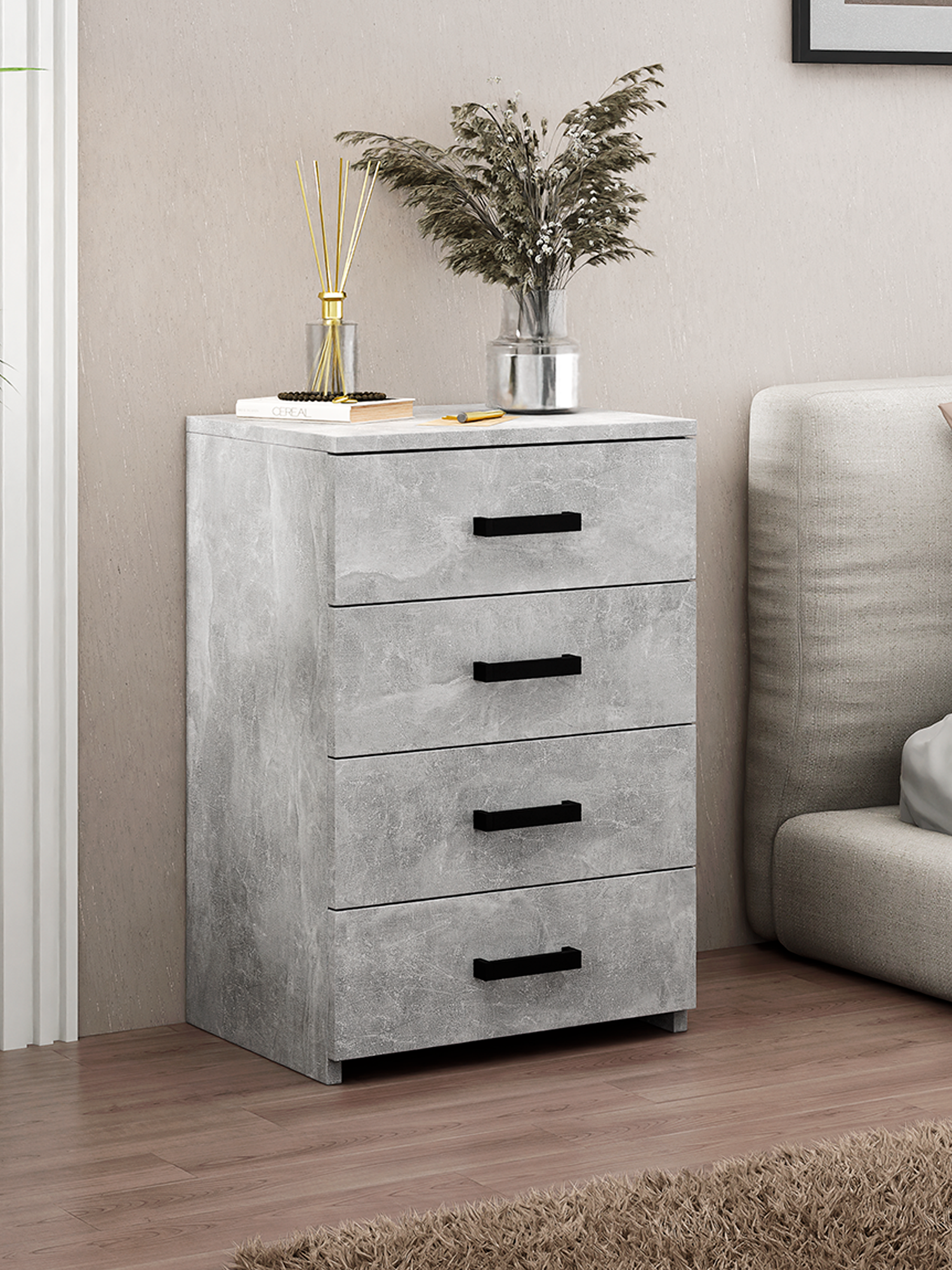 Тумба Vitto-78 бетон с 4 ящиками, прикроватная, для прихожей, под стол, в коридор, в спальню, офисная