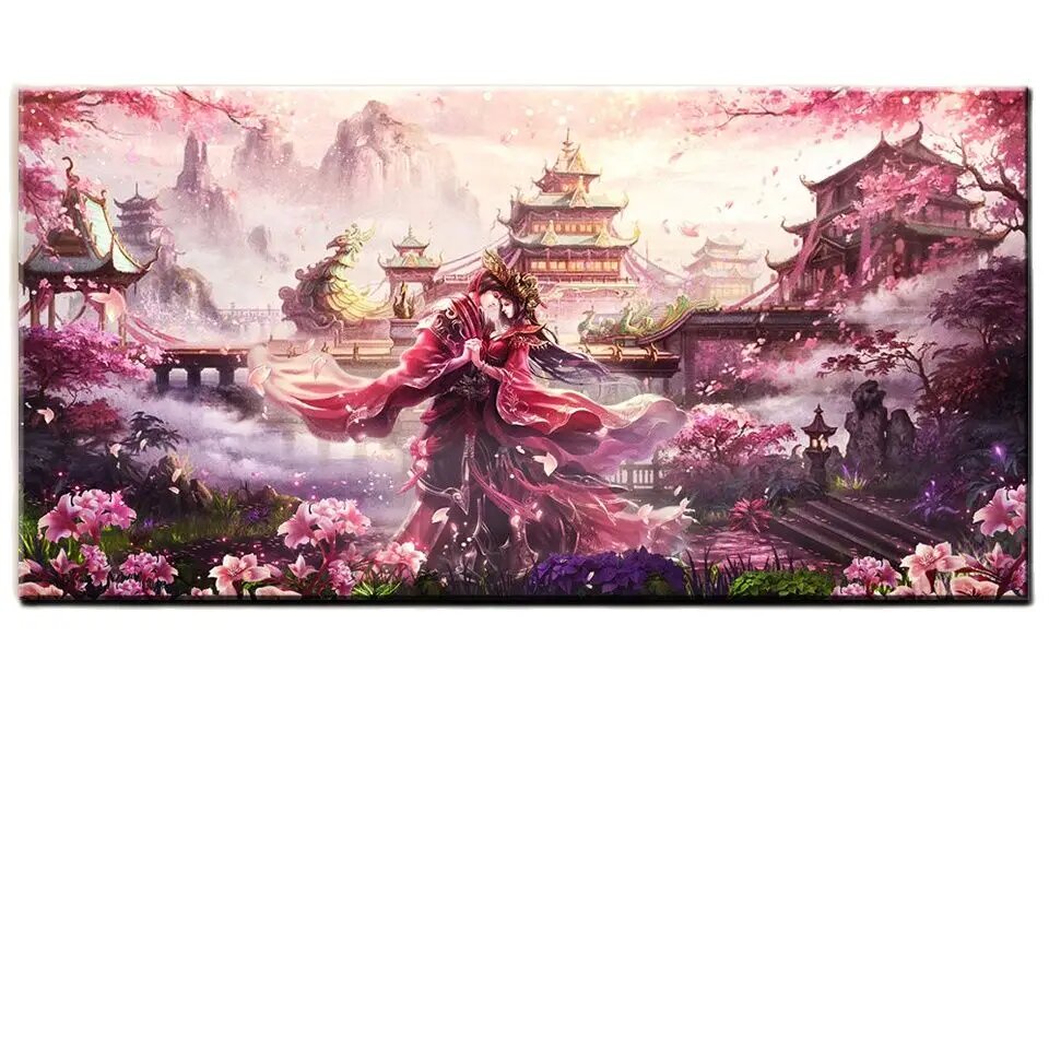 Алмазная живопись "Японский храм Фэнтези", полный набор Розовый, square 50x100cm, 9