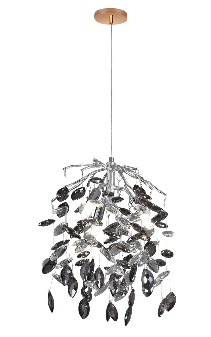 Люстра Cristallo хрустальная подвесная серебро с тонированным хрустальным декором на 3 лампы E14, регулировка по высоте