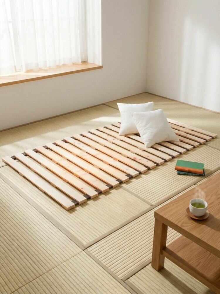 Раскладная деревянная кровать с решетками в японском стиле Складной каркас кровати Татами