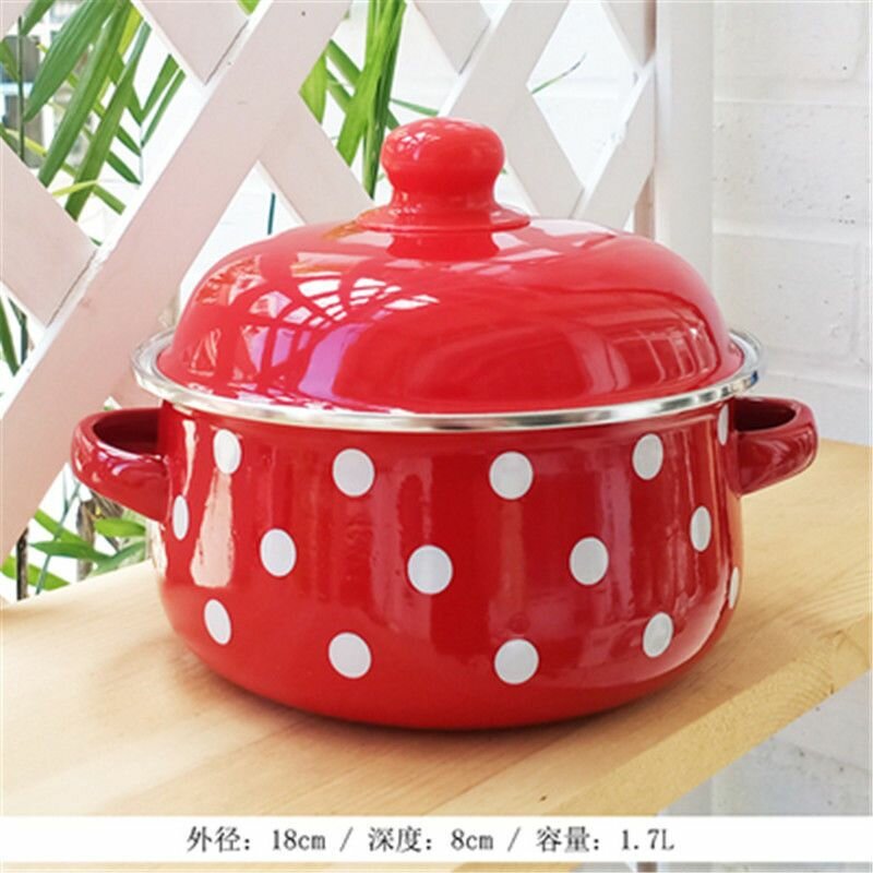 Утолщенная эмалированная кастрюля конфетных цветов 16 см, 18 см, 20 см, кастрюля для тушения, суповая кастрюля, маленькая кастрюля для горячих блюд, трехкомпонентный набор эмалированных кастрюль с крышкой.