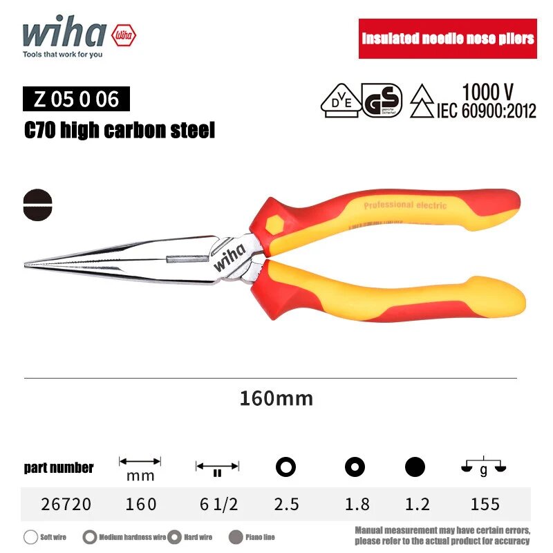 Wiha 1000VVDE Плоскогубцы и Кусачки для Проводов 26708/26720 wiha-26720