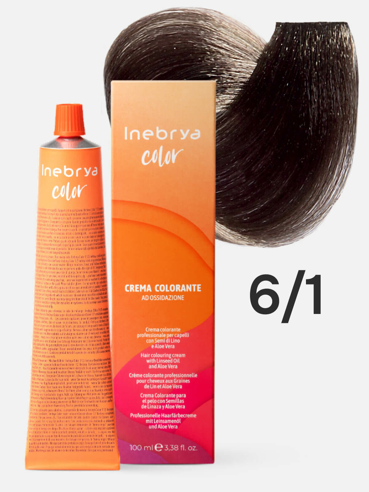 Крем - краска для волос профессиональная Inebrya Color Professional 6/1 Темный русый Пепельный, 100 мл