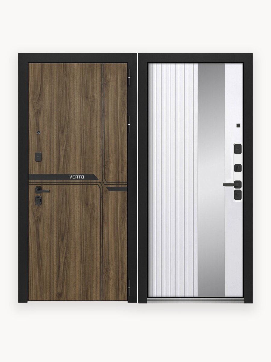 Входная металлическая дверь Verto 9 2050х860, правая, Орех Пекан шоколад/Эмалит Белый, для квартиры