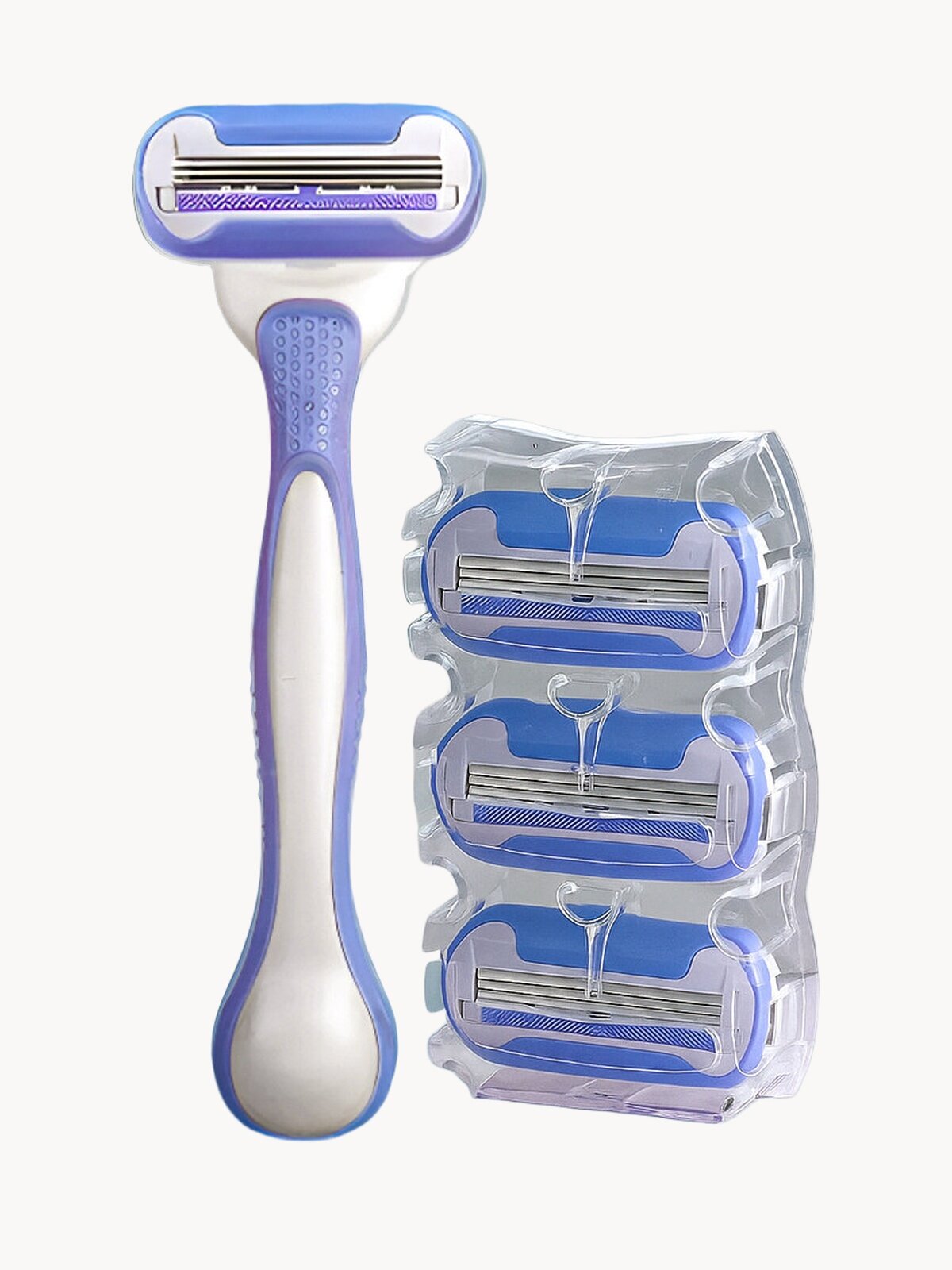 Бритва женская 3 лезвиями. Набор для бритья: станок и 4 сменные кассеты
