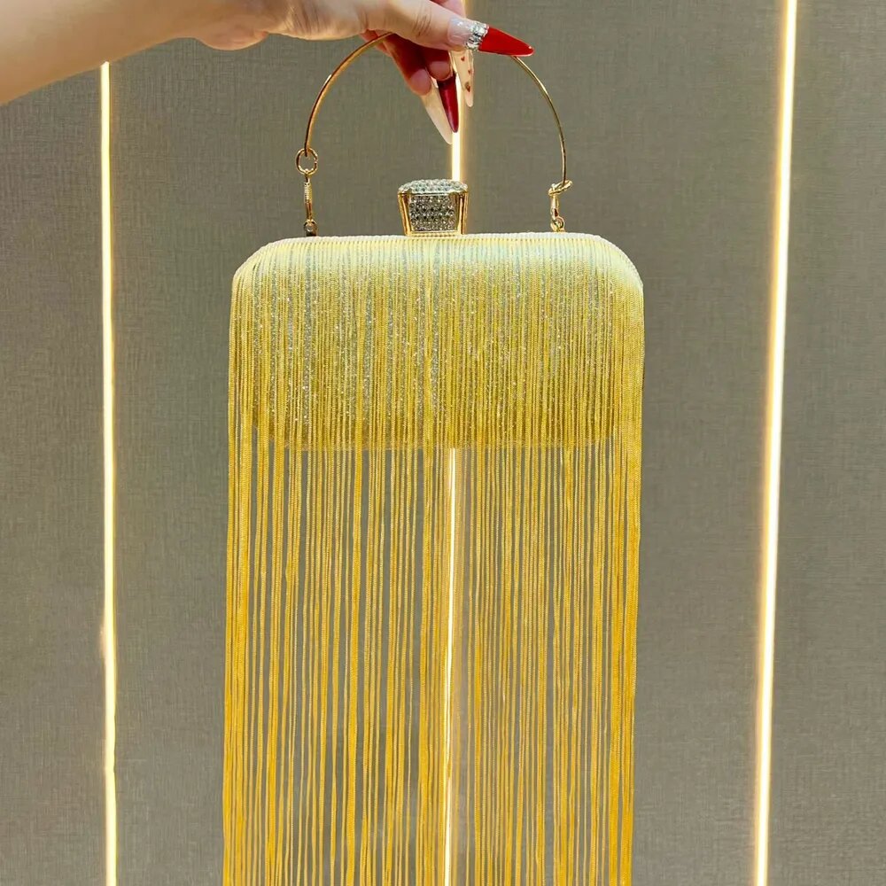 Сумка клатч  Evening clutch bag with sparkling rhinestones and long fringe