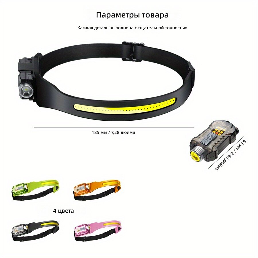Регулируемый светодиодный налобный фонарь с USB-зарядкой, COB широкоугольной подсветкой и несколькими режимами освещения, для кемпинга, охоты, рыбалки и походов, цвет: черный