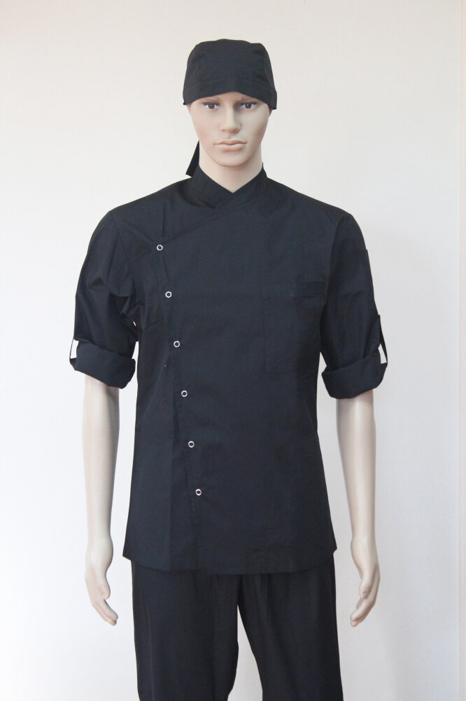 Китель поварской размер 50 с регулируемой длиной рукава черный (ткань смесовая)