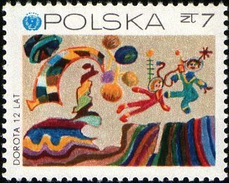 (1971-037) Марка Польша "Неизвестная планета" 25 лет юнисеф (детские рисунки) III
