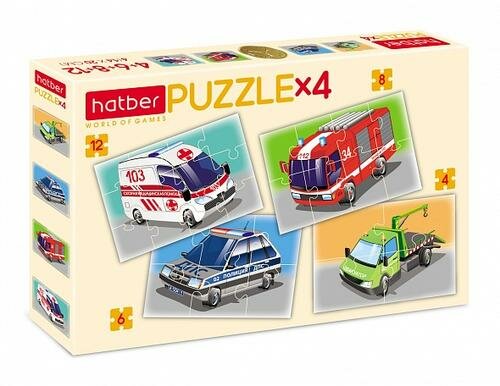 Пазлы 4-6-8-12 деталей. Служебные авто (4в1) ПЗ5_28753, (Хатбер-М)