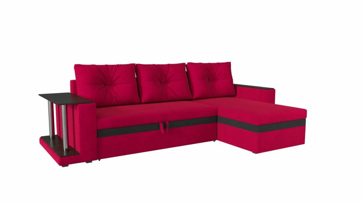 Угловой диван Атланта еврокнижка, Вельвет, Красный/Черный, Угол правый, Ящик для белья, 248x130x83 см