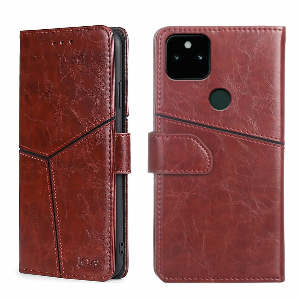 Чехол-книжка MyPads для Google Pixel 5A / Гугл Пиксель 5A (коричневый красный)
