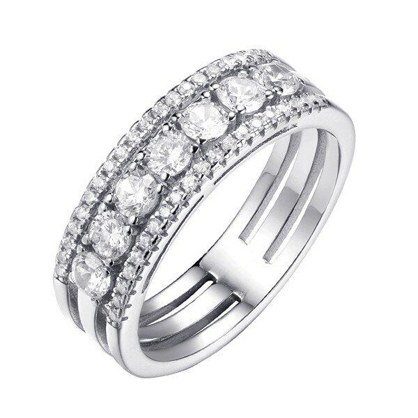 Кольцо тонкое, широкое JEWELIN, серебро, 925 проба, родирование, фианит