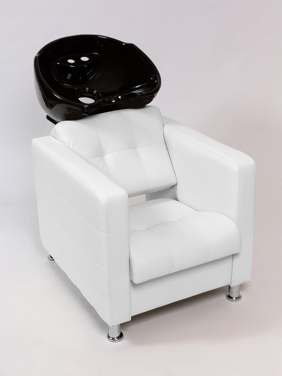 Парикмахерская мойка с креслом Квадрат, глубокая раковина черного цвета, Уютный мастер, белый